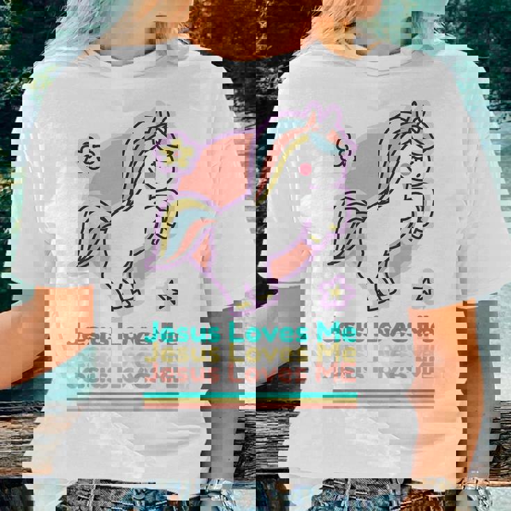 Kids Jesus Loves Me Christian Bible Girls Rainbow Unicorn Women T-shirt ...