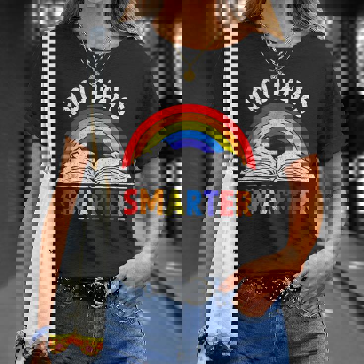 100 Days Smarter Book Rainbow 100 Day Of School Boy Girl Kid T-shirt ...