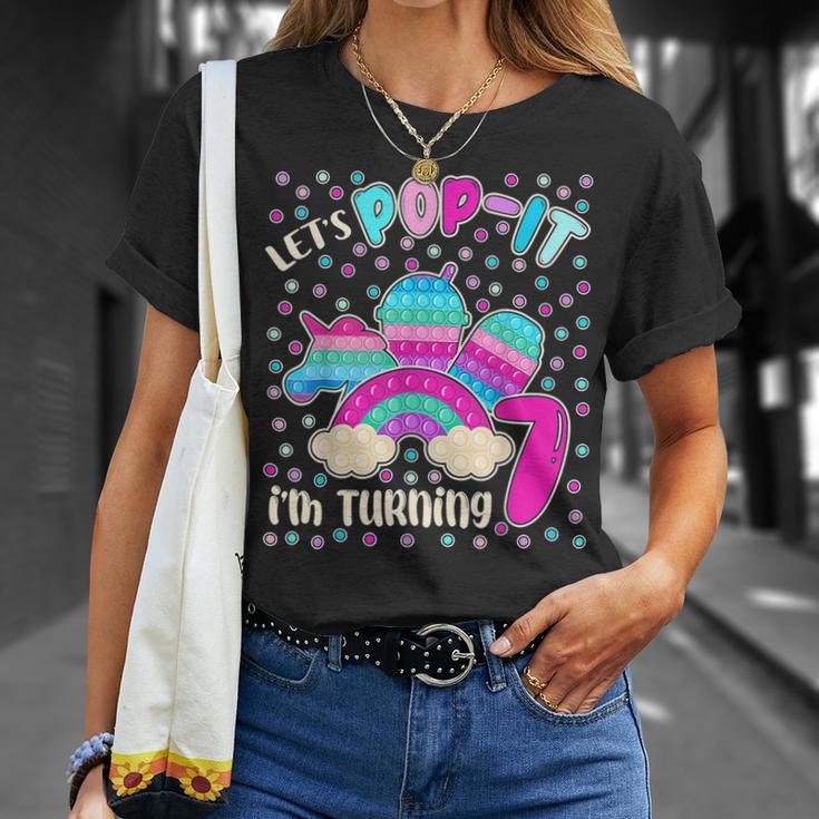 Lets Pop It Im Turning 7 Colorful 7Th Birthday Girl T-Shirt - Seseable