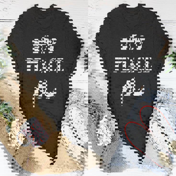 Hebrew Arabic & English Peace In The Middle East T-shirt - Thegiftio