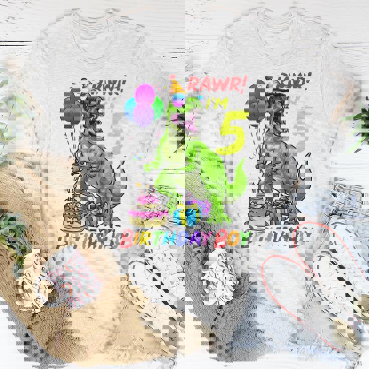 Kids 5Th Birthday Boy T Rex Dinosaur Themed Birthday Party Gift Unisex T-Shirt | Mazezy