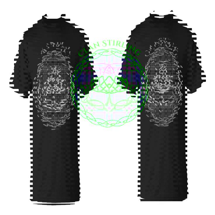 Clan Stirling Scottish Tartan Celtic Thistle T-shirt - Seseable