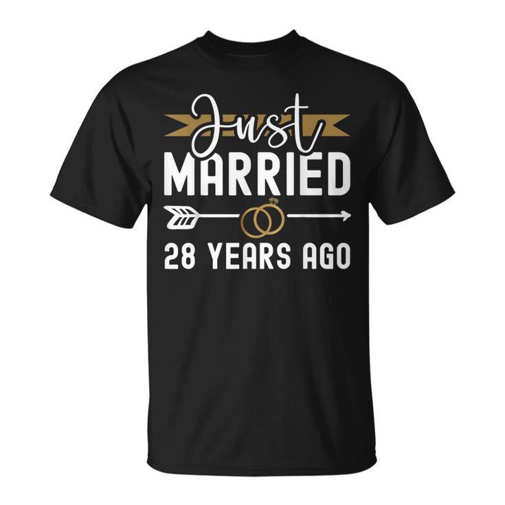 Just Married 28 Years Ago 28Th Wedding Anniversary Unisex T-Shirt | Mazezy