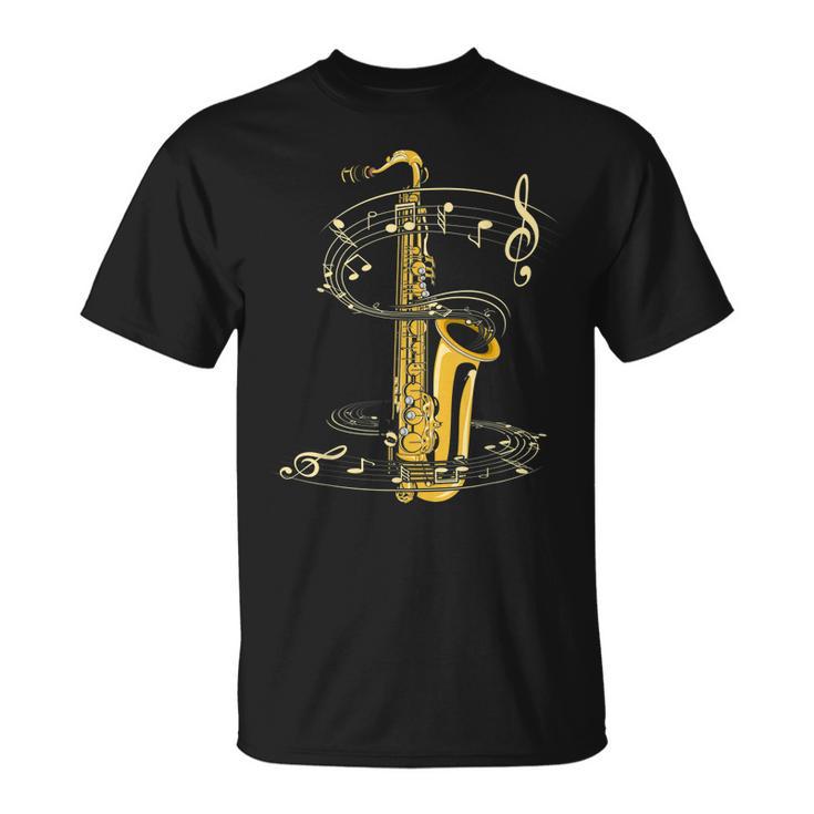 Music Notes Treble Clef Saxophonist Jazz Musician Saxophone Unisex T ...