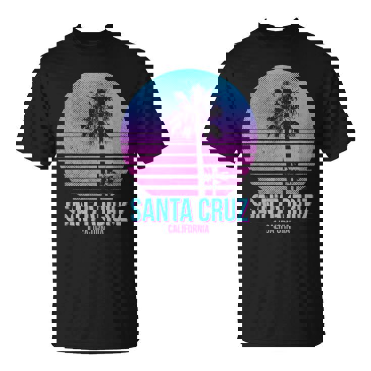 Santa Cruz California Vintage Retro Palm Tree Beach T-shirt - Seseable