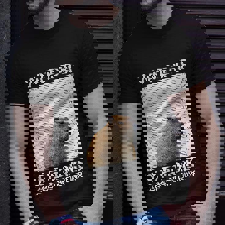 Capybara Mugshot Wanted For 93 Felonies Across The Country V2 Unisex T ...