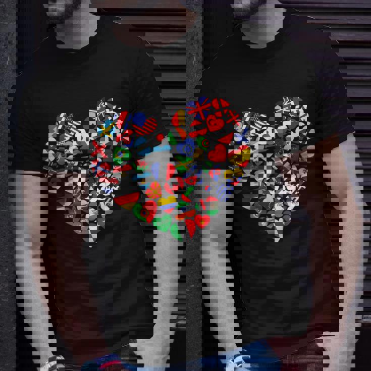 Flags Of Countries Of The World International Flag Heart Unisex T-Shirt | Mazezy