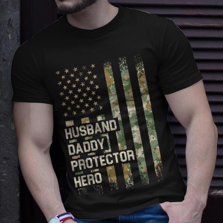 Husband Daddy Protector Hero Camo Usa American Flag Father Unisex T ...