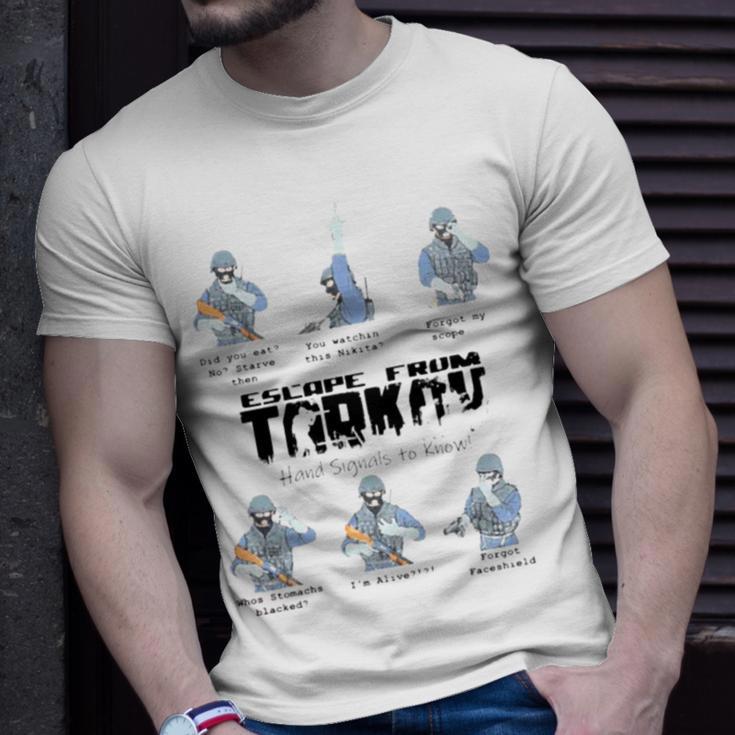 Tarkov Hand Signs Escape From Tarkov Unisex T-Shirt | Mazezy