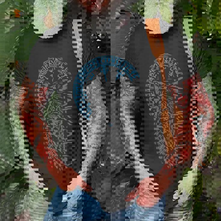 Valhalla Wolf Mask Odin Runes Norse Compass Viking T-shirt - Thegiftio UK