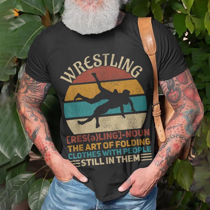 Wrestling Definition Wrestle Men Retro Wrestler Outfit T-Shirt - Seseable